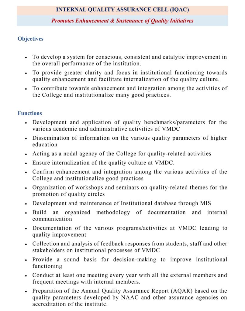 INTERNAL QUALITY ASSURANCE CELL – Villa Marie Degree College for Women