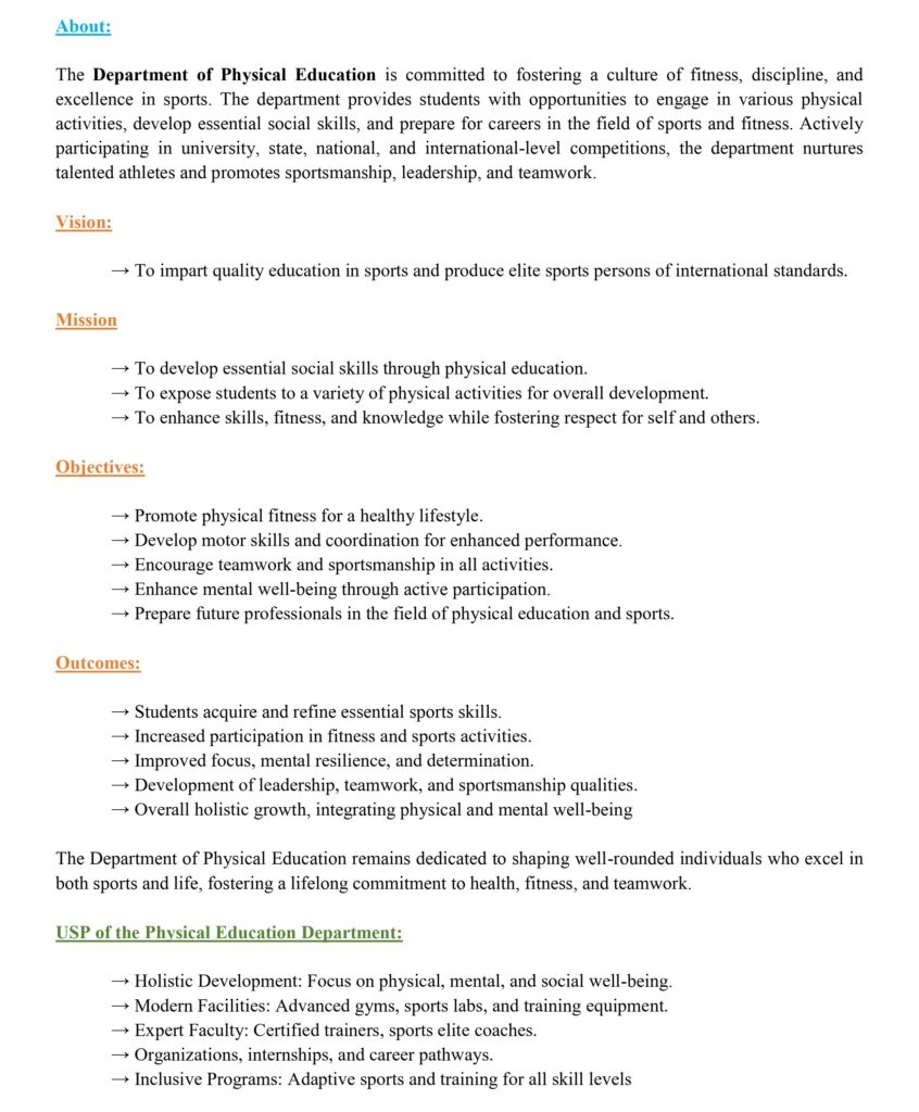 Department of Physical Education – Villa Marie Degree College for Women